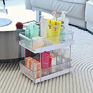2 Tier Under the Sink Organizer Baskets with Sliding Drawers —Ideal for Cabinet, Countertop, Pantry, and Desktop, for Bathroom, Kitchen, Office,2 Tier Bathroom Counter Organizer Kitchen
