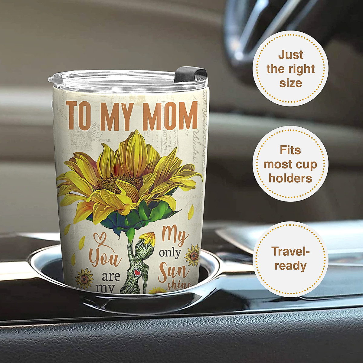 Mom Sunflower 20oz Stainless Steel Tumbler - Mom Gifts from Daughters - Mom Birthday Gifts, Christmas Gifts for Mom from Daughter, Valentines Day Gifts for Mom