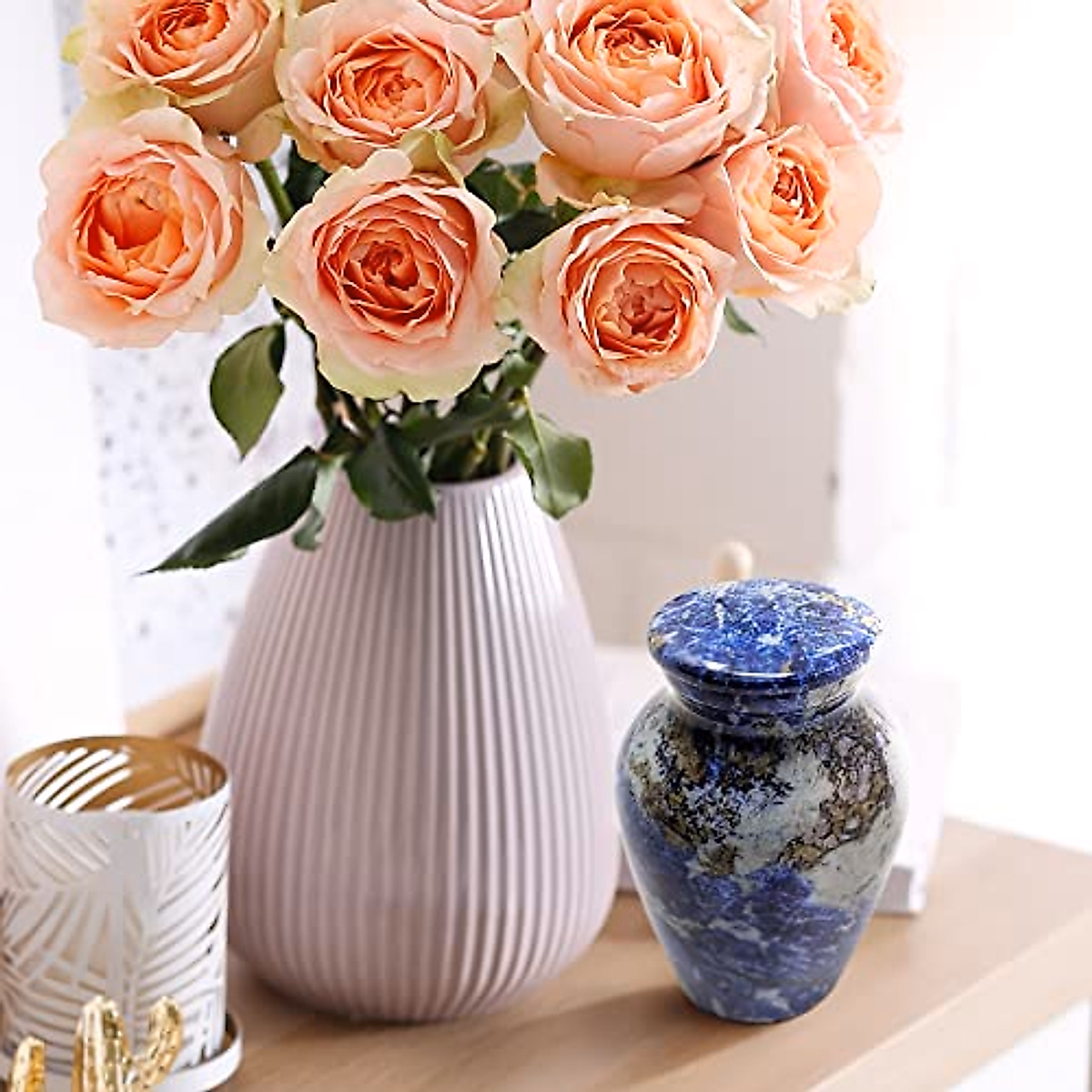 Small Keepsake Cremation Urn for Human Ashes Aluminum with Marble Finish | Mini Metal Sharing Personal Funeral Urn for Pet or Human Ashes (Blue Agatha)