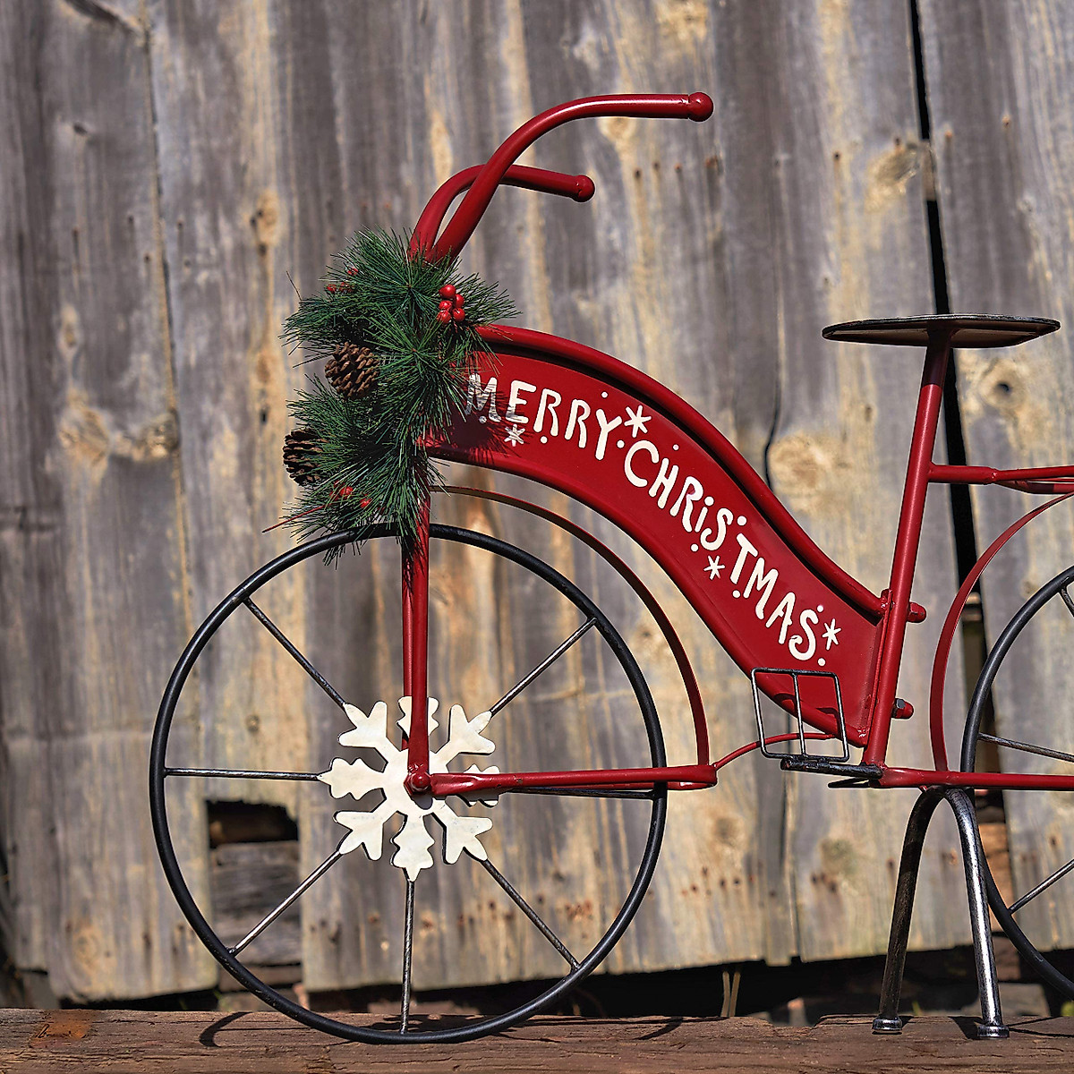 Red Merry Christmas Bicycle Decoration with a Wreath (Large (36" Long))