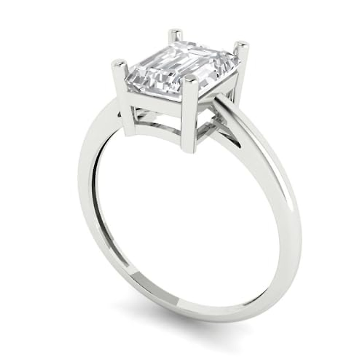 Clara Pucci 2.0 ct Emerald Cut Solitaire Moissanite Engagement Wedding Bridal Promise Anniversary Ring 18K White Gold Size 3.5