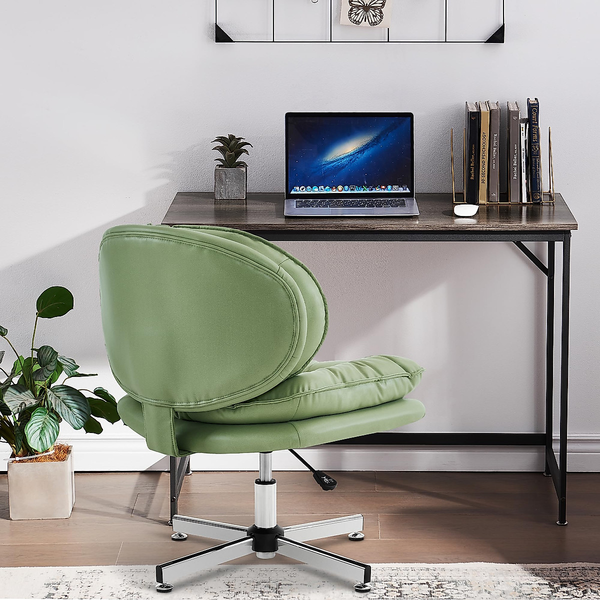 MCombo Swivel Accent Chair with Height Adjustment, Upholstered Desk Chair for Living Room Office 4473 (Green, 4-Star Base)