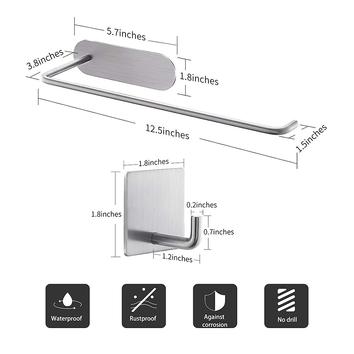 Paper Towel Holder - Self Adhesive Paper Towel Rack Under Cabinet Mount SUS304 Stainless Steel for Kitchen Bathroom Large Roll Paper, 4 Piece (Matte Black)