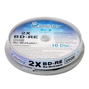 10 Pack Smartbuy 2X 25GB Blue Blu-ray BD-RE Rewritable Branded Logo Blank Bluray Disc