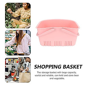 Plastic Shopping Baskets, Shower Basket Bin With Handles for Shower Closet Kitchen Gardening Bathroom Toys(Pink)