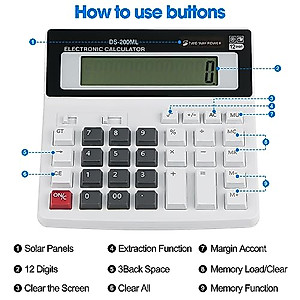 Calculator, BviFioX Desk Calculator, 12 Digit Large LCD Display, Solar and Battery Office Calculator, Large Keys, Standard Function for Daily Use in Home and Office (CT-200ML)