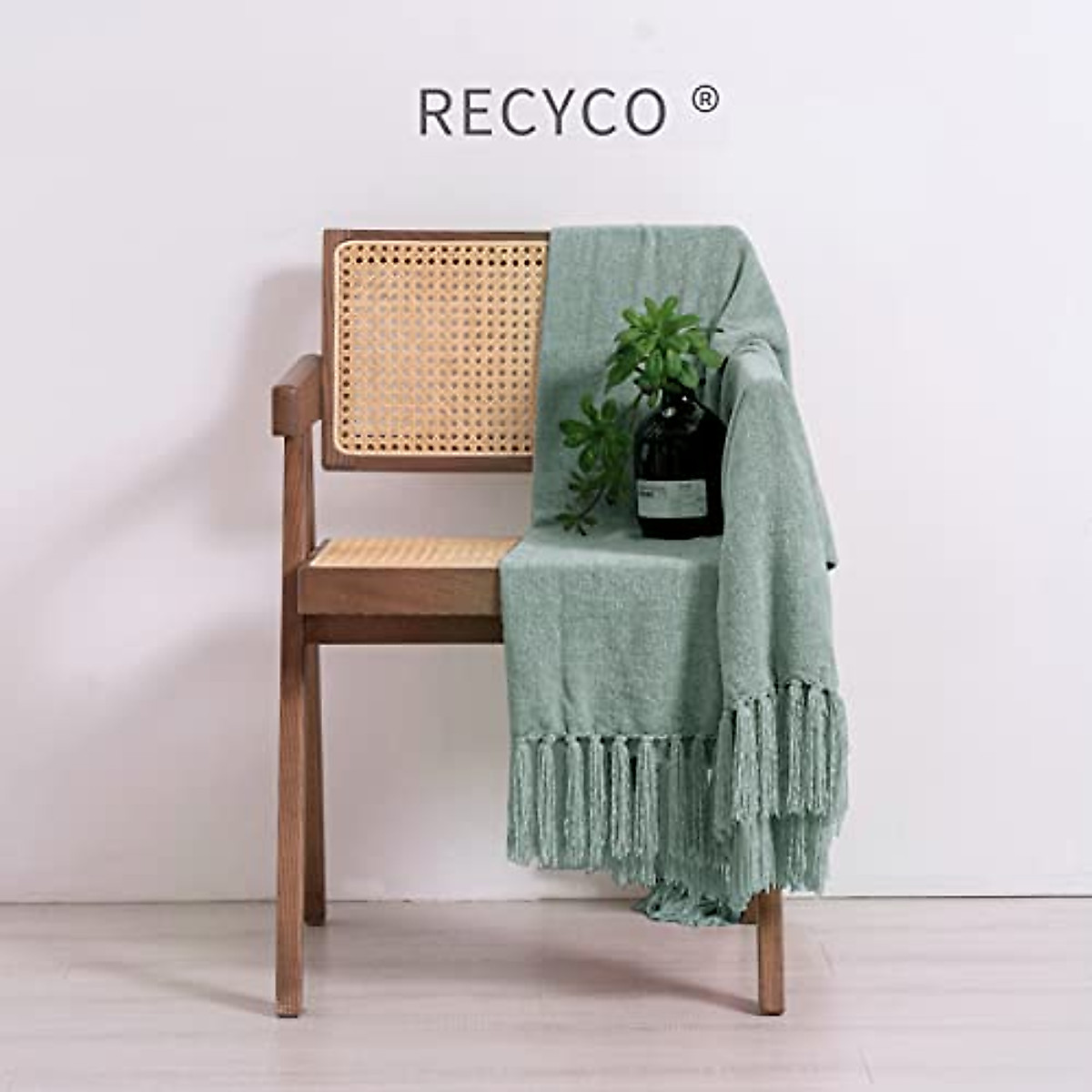 RECYCO Throw Blanket Soft Cozy Chenille Throw Blanket with Fringe Tassel for Couch Sofa Chair Bed Living Room Gift (Sage, 50'' x 60'')