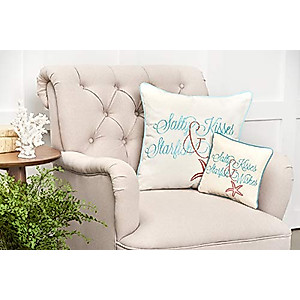C&F Home 10" Embroidered Salty Kisses Starfish Wishes Throw Pillow Decorative Cotton Beach Inspirational Quote Ocean Coastal Small Throw Accent Seashore Pillow Decor Decoration 10 x 10 Multi