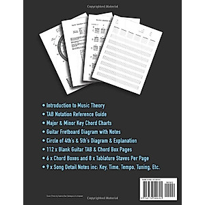 Guitar TAB Book: Includes introduction to music theory for guitar with explanations, diagrams, chord charts and TAB notation guide with 112 blank ... intermediate acoustic & electric guitarists.