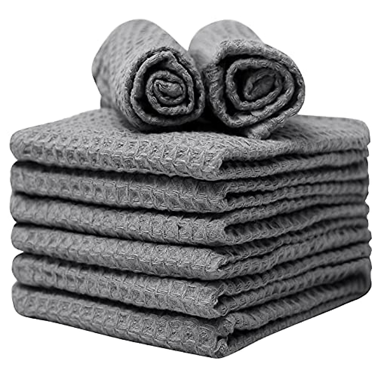 Premium Dish Cloths (12”x 12”, 8 Pack) – Waffle Weave Dish Cloth – 270 GSM – Cotton Kitchen Dish Cloth Set – Highly Absorbent Dish Towels Set (Grey)