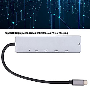 USB C Hub, 6 in 1 PD Fast Charging Adapter, Supports HDM Projection Screen,USB Extension, Type C Mobile Phone Connected to TV/Monitor,Mobile Office