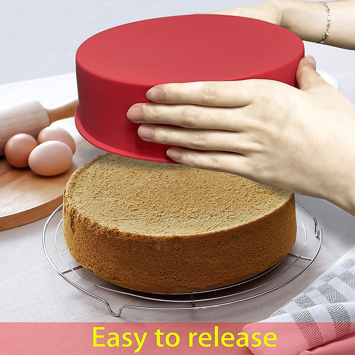 2pcs 8 Inch Silicone Cake Pan for Baking, Round Cake Molds Silicone Baking Pan Non-Stick Quick Release Suitable for Cheesecake Chocolate Cake Brownie Cake puddings