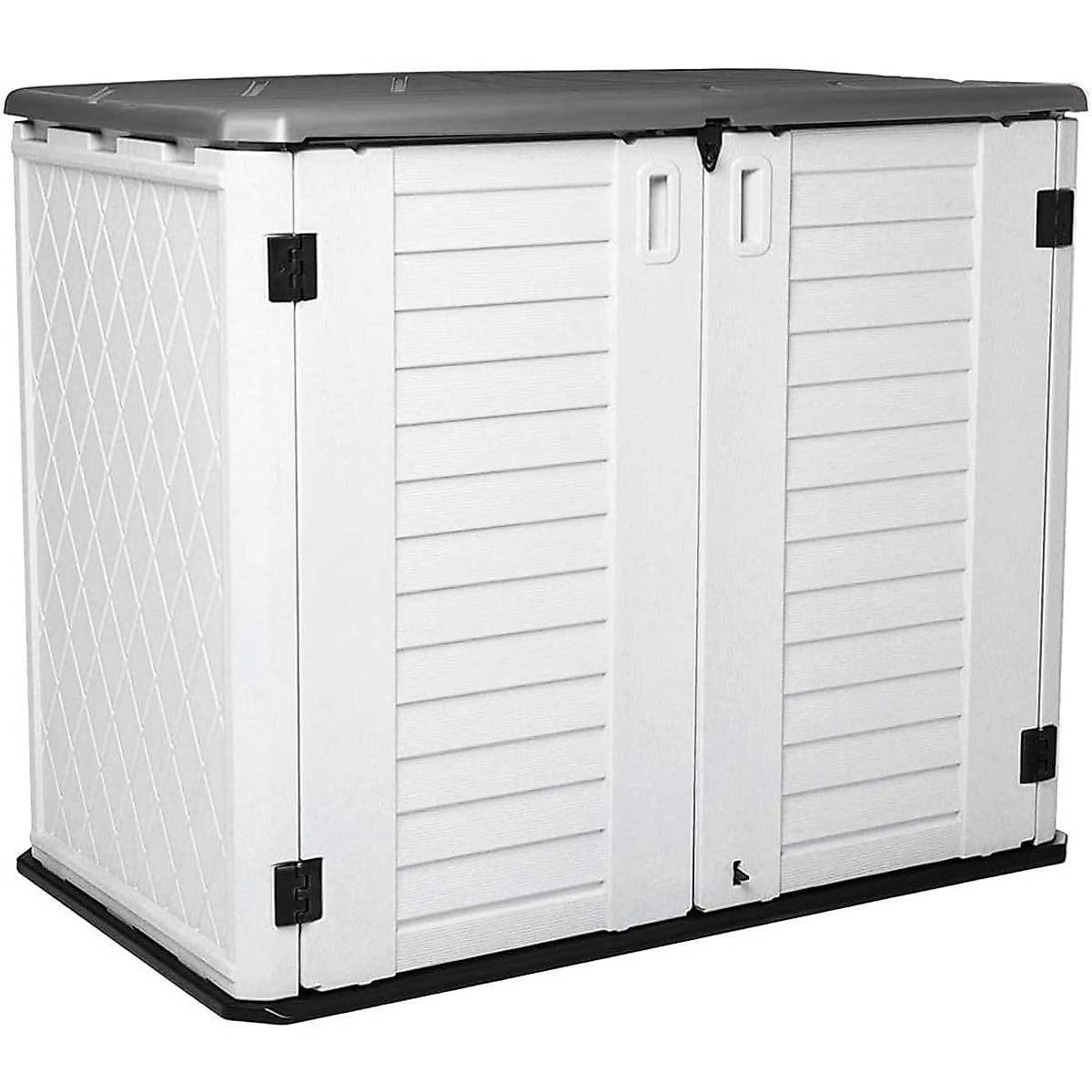 Horizontal Outdoor Garden Storage Shed for Backyards and Patios,Waterproof Storage Box,26 Cubic Feet Capacity for Garbage Cans, Lawnmower,Tools and Garden Accessories,Light Beige (White)
