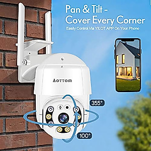 Aottom Security Camera Outdoor 2MP - 360°View Wireless WiFi Home Surveillance Camera with Pan/Tilt/Motion Dection Activity Alert/Night Vision / 2-Way Audio/Waterproof/APP/Support 128G SD Card