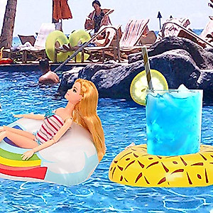 Pool Floaties for Girl Dolls, Fun Swimming Pool Party Ring Inflatable Drink Holder for11.5 inch Dolls Pool Toys