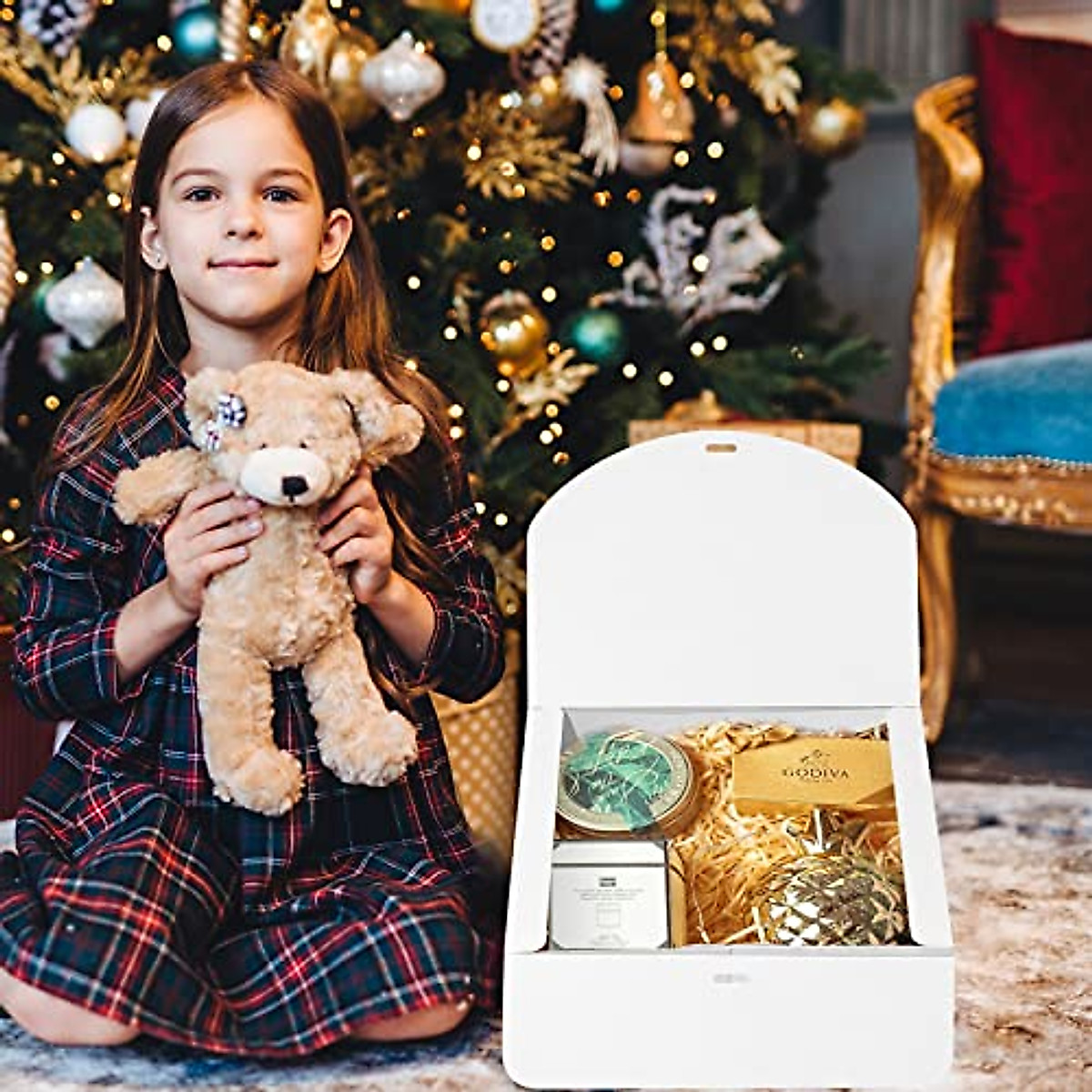 BoShahai 10 PCS Gift Boxes with Lids, 10.6x7.8x3.1 Inch Kraft Paper Gift Box, White Gift Boxes with Ribbon, Bridesmaid Proposal Box for Wedding, Packaging, Present, Birthday, Cupcake Boxes