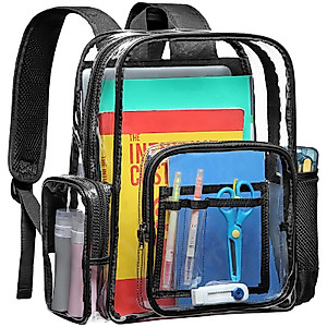 PACKISM Clear Backpack, Heavy Duty Clear Backpack for Adults Transparent See Through PVC Backpack for School, Workplace, Travel, College, Black(for age 12 or above)
