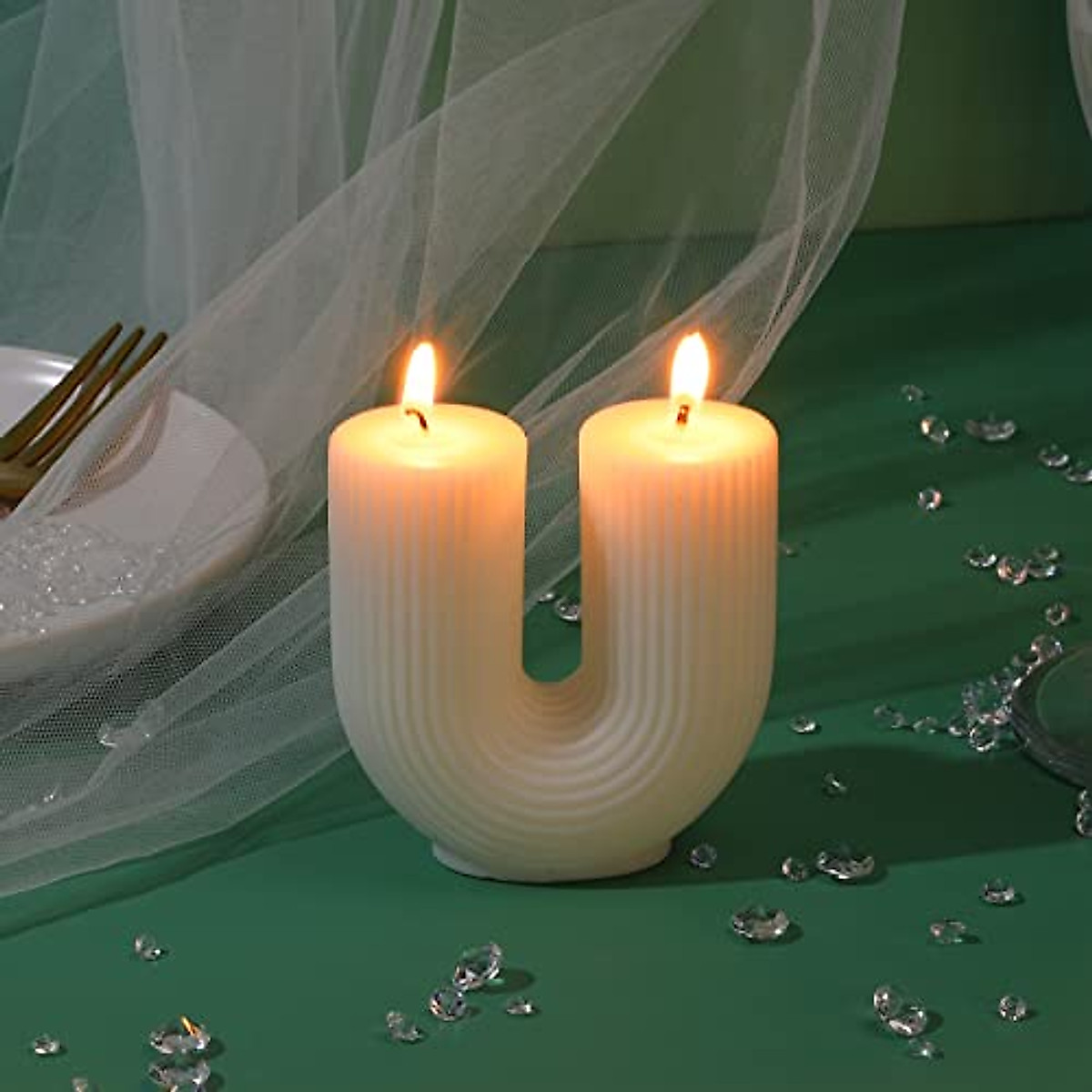 U Shaped Candle White Ribbed Candle Soy Wax Scented Decorative Candles Minimalist Geometric Shaped Candles Cool Aesthetic Candle Handmade Long Lasting Candle for Bedroom Wedding Birthday Decor