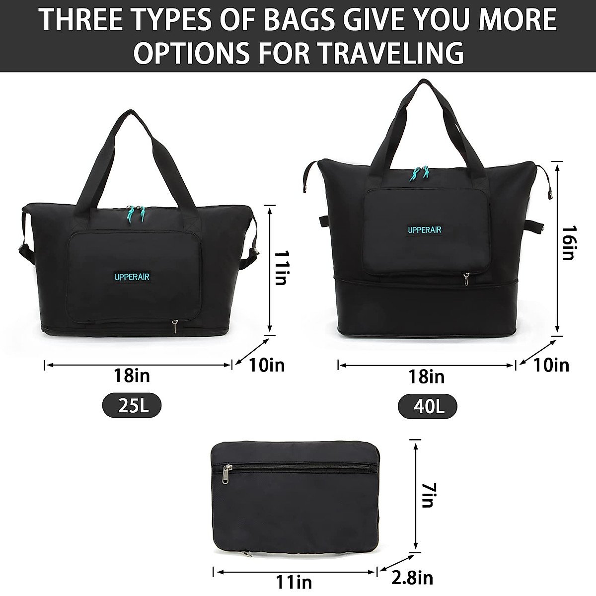 Foldable Travel Duffel Bag Portable Luggage Bag Large Capacity Lightweight Oxford Fabric Waterproof for Travel Work Errandable Weekend Stadium Gym Men and Women (Black)