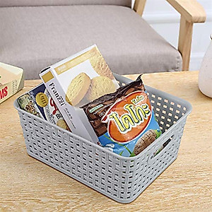 Zerdyne 6-Pack Plastic Weave Storage Basket, Light gray