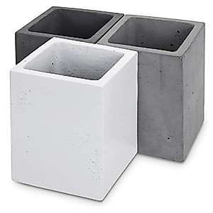 MyGift Modern Gray-Tone Concrete Desktop Pencil Holder Cup and Pen Holder, Office Stationery Organizer, Set of 3