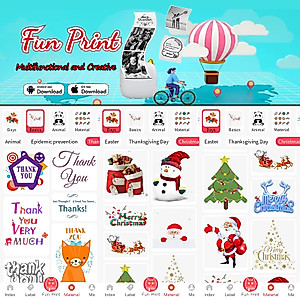 Mini Printer with 14 Rolls Paper,Mini Pocket Sticker Printer,Portable Bluetooth Inkless Printer for Journal, Memo, Photo,DIY Scrapbook,Compatible with Phone & Tablet With 7 Colors RGB Lights