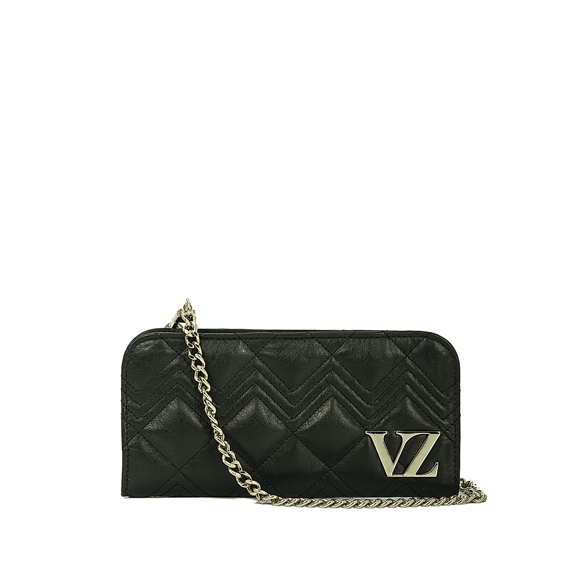 VELEZ Leather RFID Blocking Wallet - Designer Wallets for Women - Long Wristlet Clutch with Chain Black