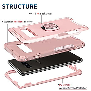 Petocase for Samsung Galaxy S10 Plus Case Heavy Duty Full Body Shockproof Kickstand with 360° Ring Holder Support Car Mount Hybrid Bumper Silicone Hard Back Cover for Samsung S10 Plus Rose Gold