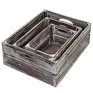 MyGift Country Rustic Torched Wood Storage Decorative Box, Nesting Wooden Crate Box Container, Set of 3