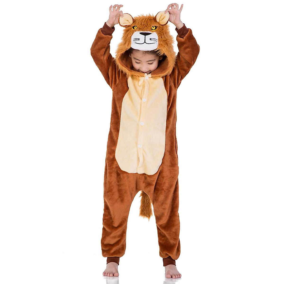 yolsun Kids Lion Animal Halloween Costume, Deluxe Kids Onesie Dress up for Boys&Girls
