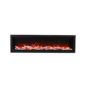 Amantii SYM-74-BESPOKE Symmetry Series Bespoke 74-Inch Built-in Electric Fireplace with Remote, Birch Log Media, Black Steel Surround