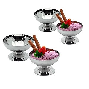Rigeli Regent Stainless Steel Set of 4 Ice-cream Cups Ice Cream Bowls, Stainless Reusable Dessert Cups Dessert Dish for Serving Ice Cream Salad Fruit Pudding for Home Kitchen (Short)