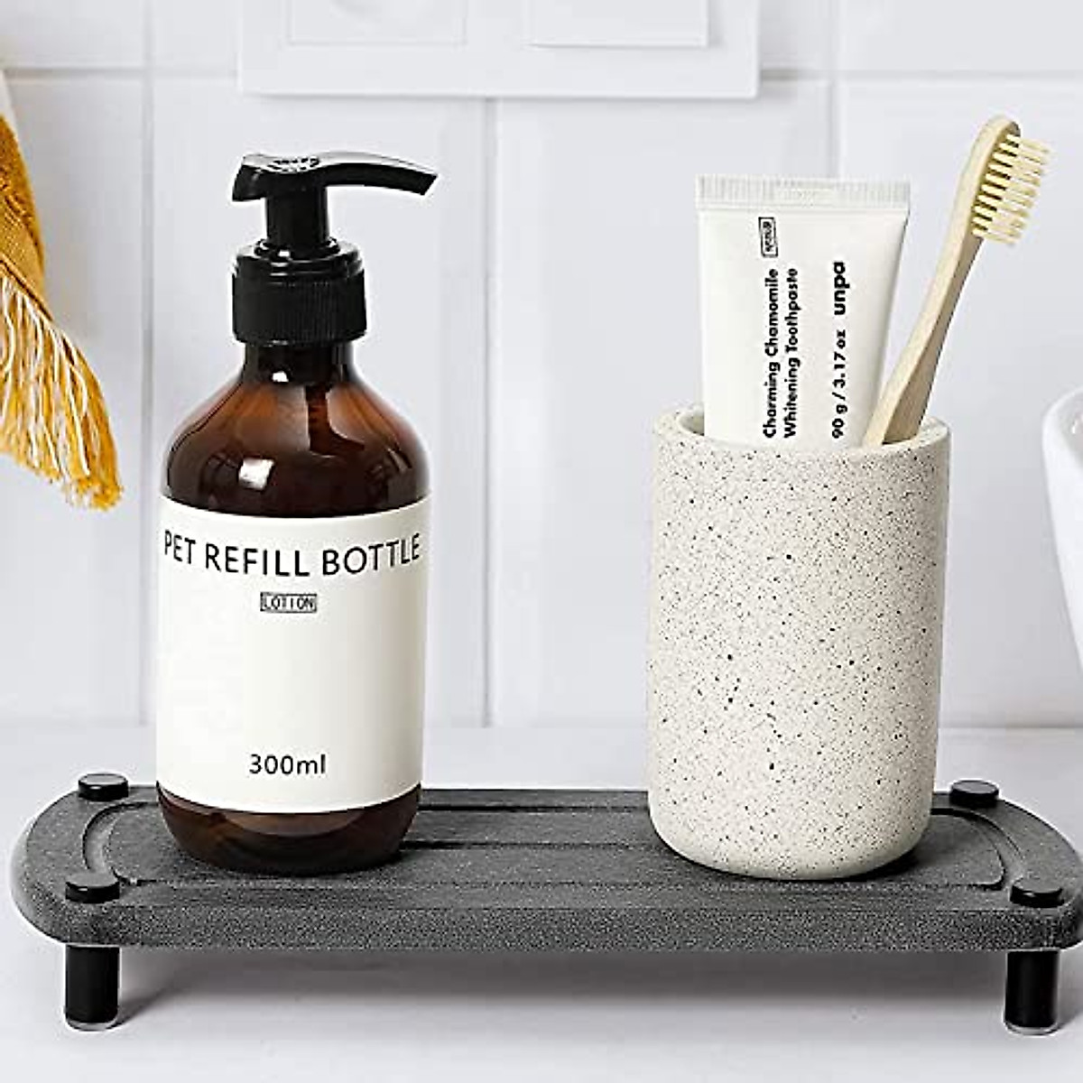 heylad home sink caddy, instant dry kitchen bathroom sink organizer, diatomaceous earth sink tray stone for soap and water bottle sponge brush candle decoration, white*1 grey*1