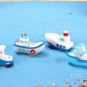 4 Pcs Yacht Ornaments, Resin Sea Boat Figurines Mini Fairy Garden Decorations, Bonsai Miniatures DIY Crafts Home Decors