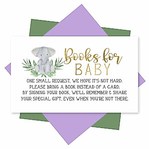 Hadley Designs 25 Elephant Greenery Invitations, 25 Books Request Cards, Sprinkle Invite, Bring A Book Instead Of A Card, Guest Book Alternative, Invitation Inserts for Baby Shower