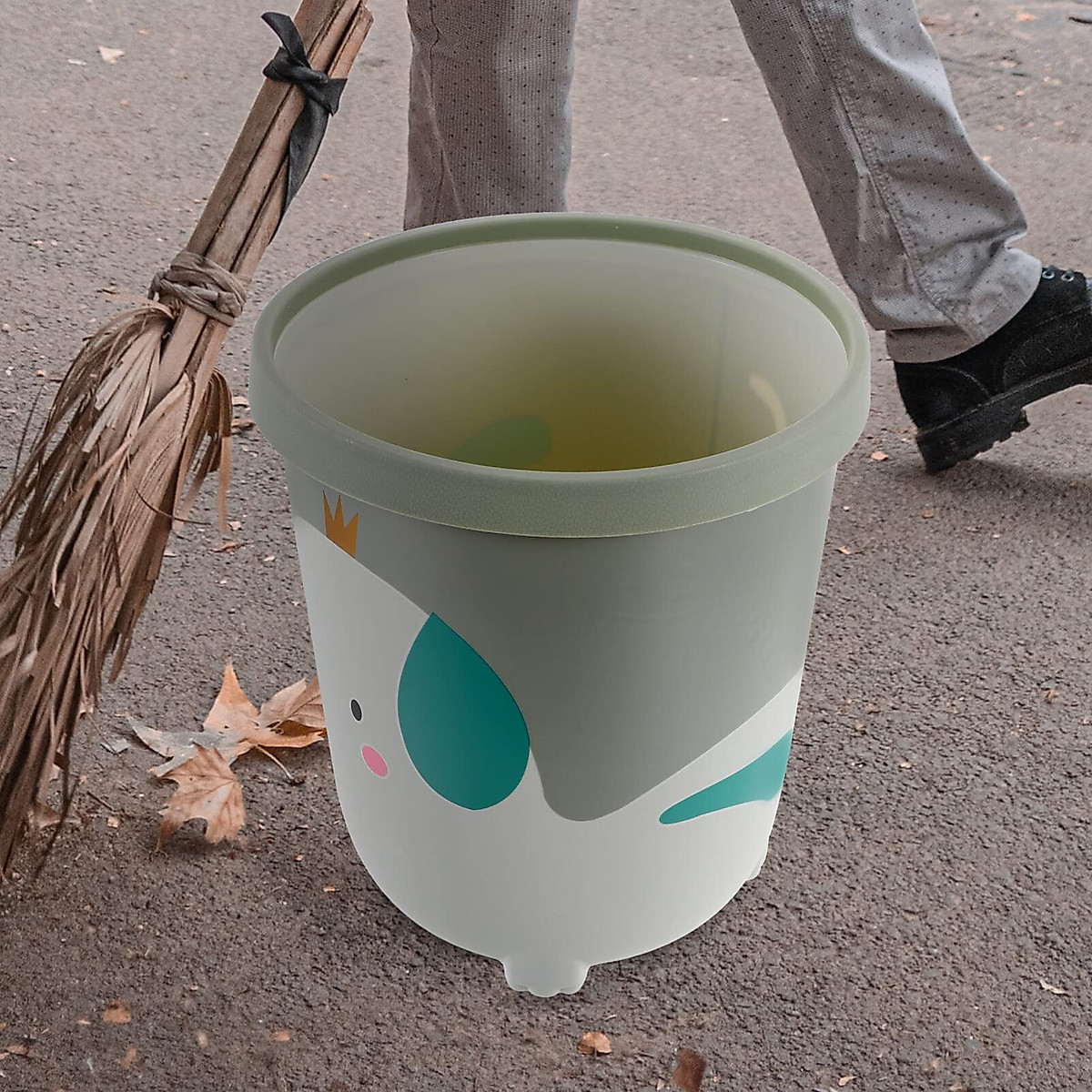 Waste Paper Basket Round Trash Can Cartoon Elephant Garbage Bin Plastic Waste Basket Garbage Container Rubbish Bin Holder for Home Office Kitchen Bathrooms