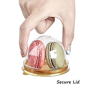 TOFLEN 100ct Clear Plastic Mini Packaging Boxes with Dome Lids for Chocolate Covered Oreo, Strawberry, Mooncake, Mini Cupcake, Mini Cake Containers (Gold Base)