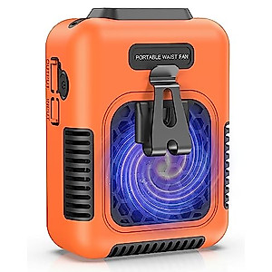 Cooling Waist Fan w/Steel Clip and Silicone Sleeve, Under Shirt Fan Clip On with Lanyard, 24H Personal Fan, 3 Speeds Cooling Belt Fan, 6000mah Rechargeable Body Fan for Outdoor, Travel