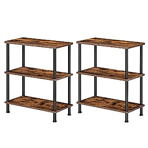 HOOBRO Side Tables Set of 2, 3-Layer Stackable End Table, Stable Bedside Table for Small Space in Bedroom, Living Room, Hallway, Easy Assembly, Industrial Style, Rustic Brown BF48BZP201