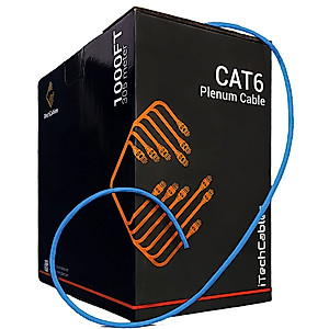 iTechCables, CAT6 Plenum Bulk Ethernet Cable 1000ft (CMP Rated) | Network Analyzer Test Passed | 23AWG 4Pair Solid, 550-MHz | Unshielded Twisted Pair (UTP) | Up to 10 Gigabit, Blue