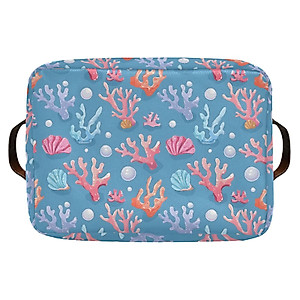 ALAZA Pearl Coral Reef Blue Large Storage Basket for Organizing Foldable Storage Bin for Shelves Home with Handles 1 Pack
