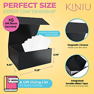 kiniu Black Gift Box with Lid 9.25x9.25x3.75 Inches - Square Collapsible Magnetic Closure Box for Gifts, Groomsman Box, Bridesmaid Proposal Boxes, Wedding, Birthday, Christmas (Black)