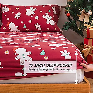 KACEMOO Twin Size Christmas Sheet Set Soft 1800 Thread Count Christmas Sheets Printed Bed Sheets, Deep Pocket Warm Sheet Winter Holiday Sheets Machine Washable Patterned Double Brushed Bed Sheets