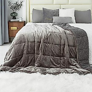 immtree Sherpa Fleece Weighted Blanket 12lbs for Adult, Soft Flannel Shaggy Cozy Fuzzy Fluffy Heavy Hug Blanket, Dual Sided Sofa Bedding Bed Sofa Blanket for Better Sleep, 48 x 72 inches, Grey