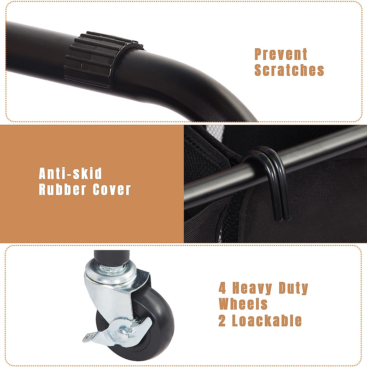 STORAGE MANIAC 3-Section Laundry Sorter with Foldable Ironing Board, Heavy-Duty Rolling Laundry Cart with and Removable Bags, Triple Laundry Hamper with Wheels, Matte Black