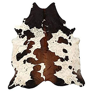 MeshNew Tricolor Brazilian Cowhide Rug Tri Cow Hide Skin Leather Area Rug Exotic (Small 5ft X 3ft)