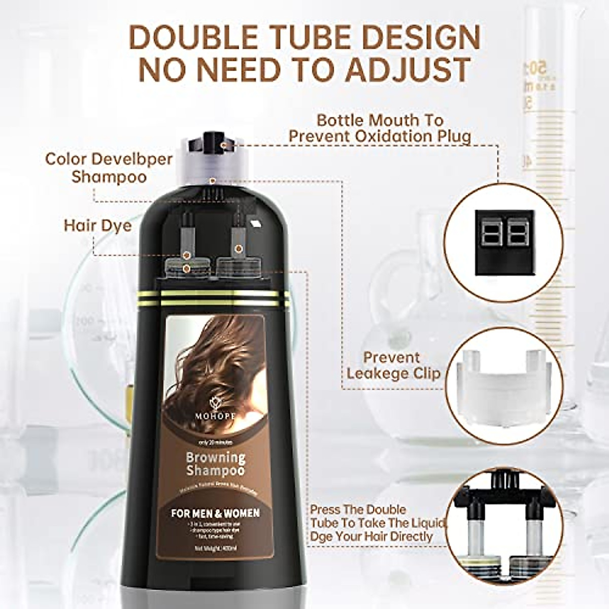 MOHOPE Reddish Browning Shampoo 14.1 Fl Oz (400ml) | 100% Grey Coverage 3 In 1 Revolutionary Instant Hair Dye | Semi Permanent Magically Only 20 Minutes Last 30 Days | Safe Natural Ingredients