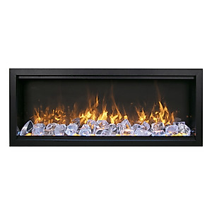Amantii SYM-60-XT-BESPOKE Symmetry Extra Tall Bespoke 60 Inch Recessed Indoor Outdoor Electric Fireplace, WiFi Bluetooth Speaker Available, with Trim and Ice Media