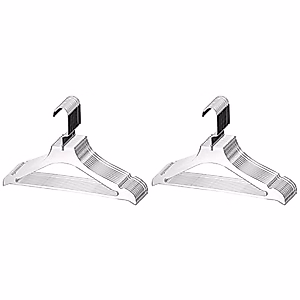 YBM Home Quality Acrylic Clear Coat Hangers Made of Clear Acrylic for a Luxurious Look and Feel for Wardrobe Closet, Clothes Hangers Organizes Closet, with Bar, Silver w/Flat Hook, 4120-20