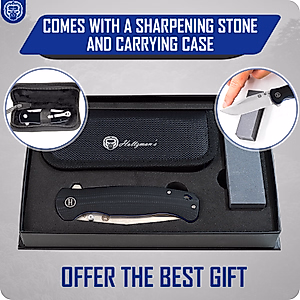 Holtzman's Gorilla Survival 'Wrangler' Folding Knife featuring D2 Steel Blade with G10 Handle in Gift Box Set (Silver+Blue)